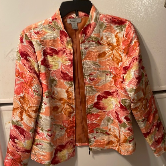 Analogy | Jackets & Coats | Analogy Short Floral Krinkly Jacket Salmon ...